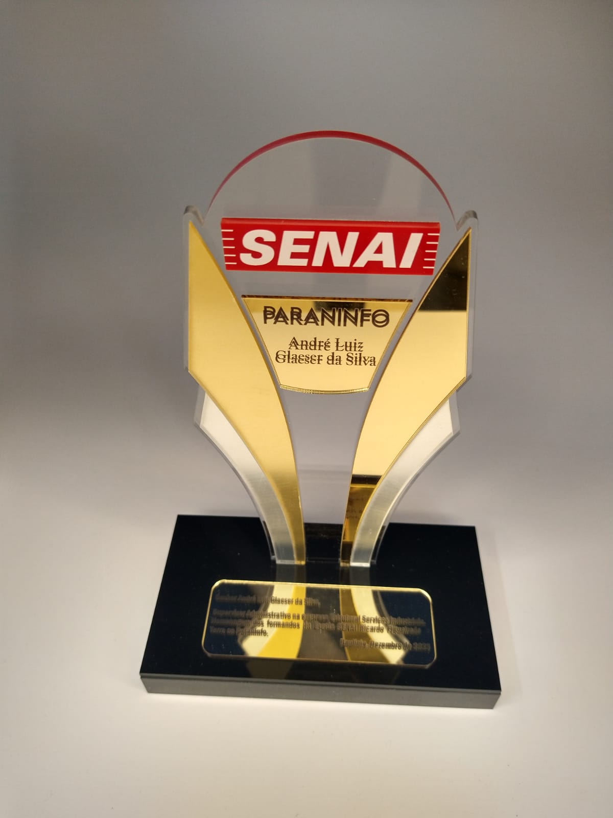 Troféu para homenagem em acrílico com detalhes – Acrílicos Mais ...